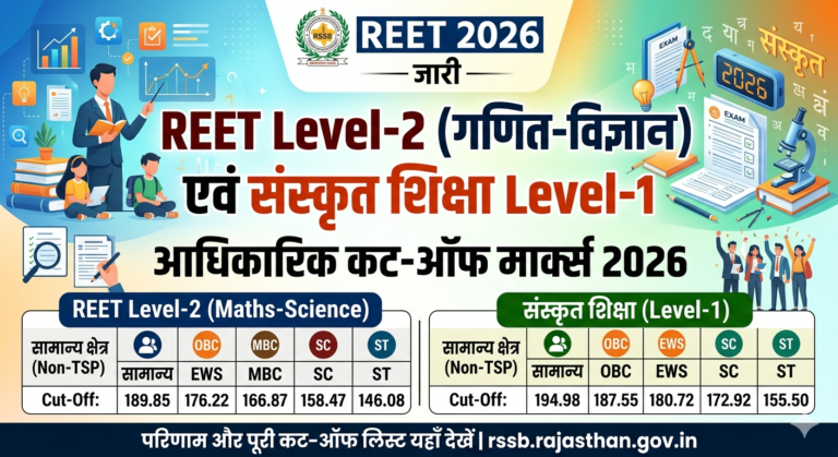 REET Level 2 Maths-Science & Sanskrit Education Level 1 Cut Off